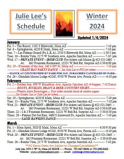 BAND SCHEDULE – Julie Lee and Her Whiteroseband